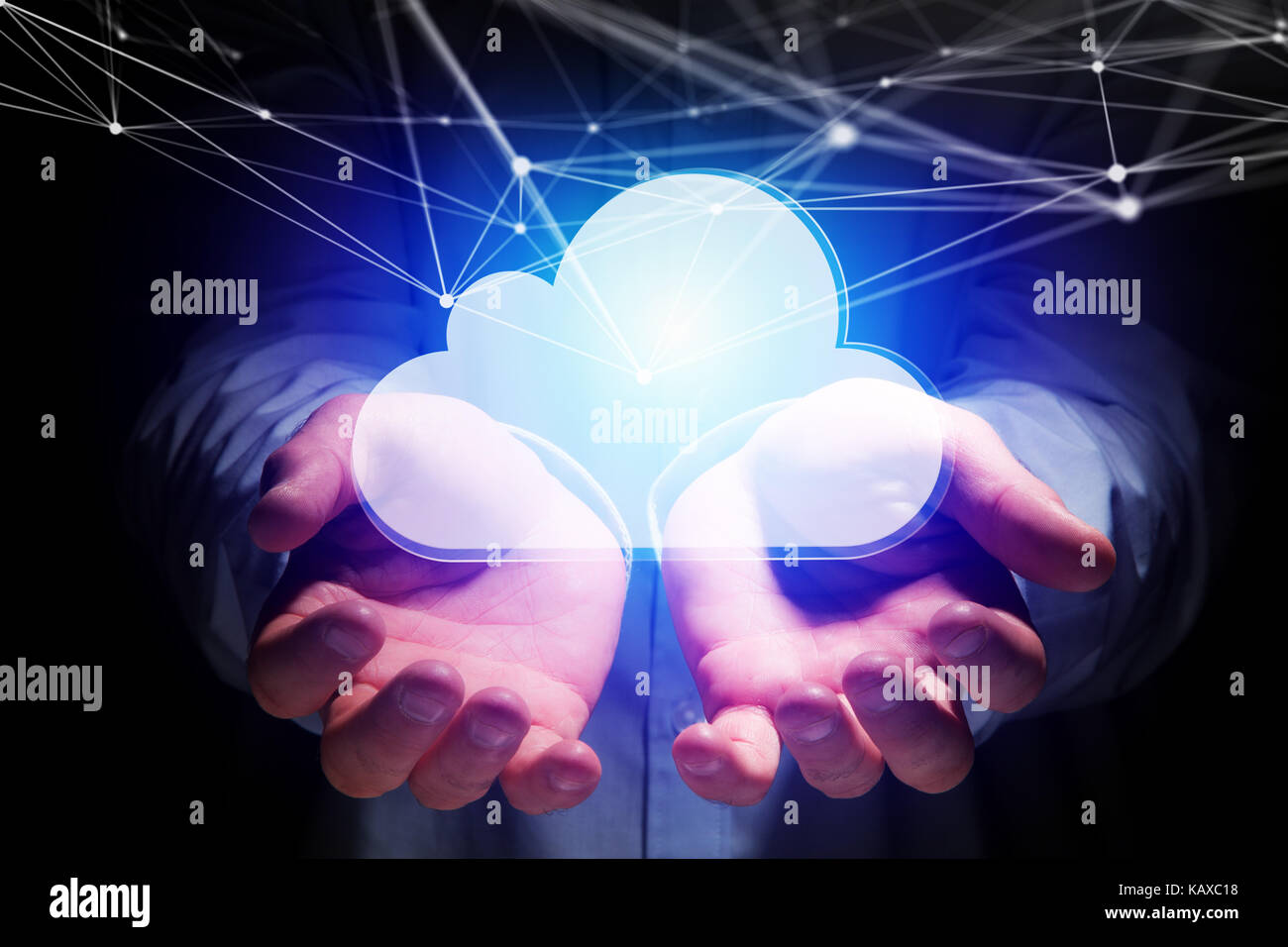 View of a Graphic network connected to a cloud displayed on a ...