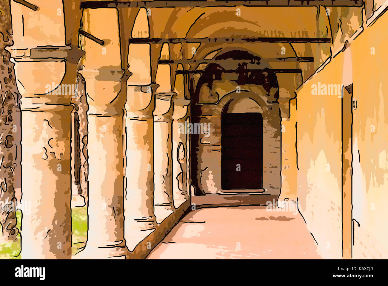 Colonnade and archs of cloister of roman gothic church in Italy Stock ...