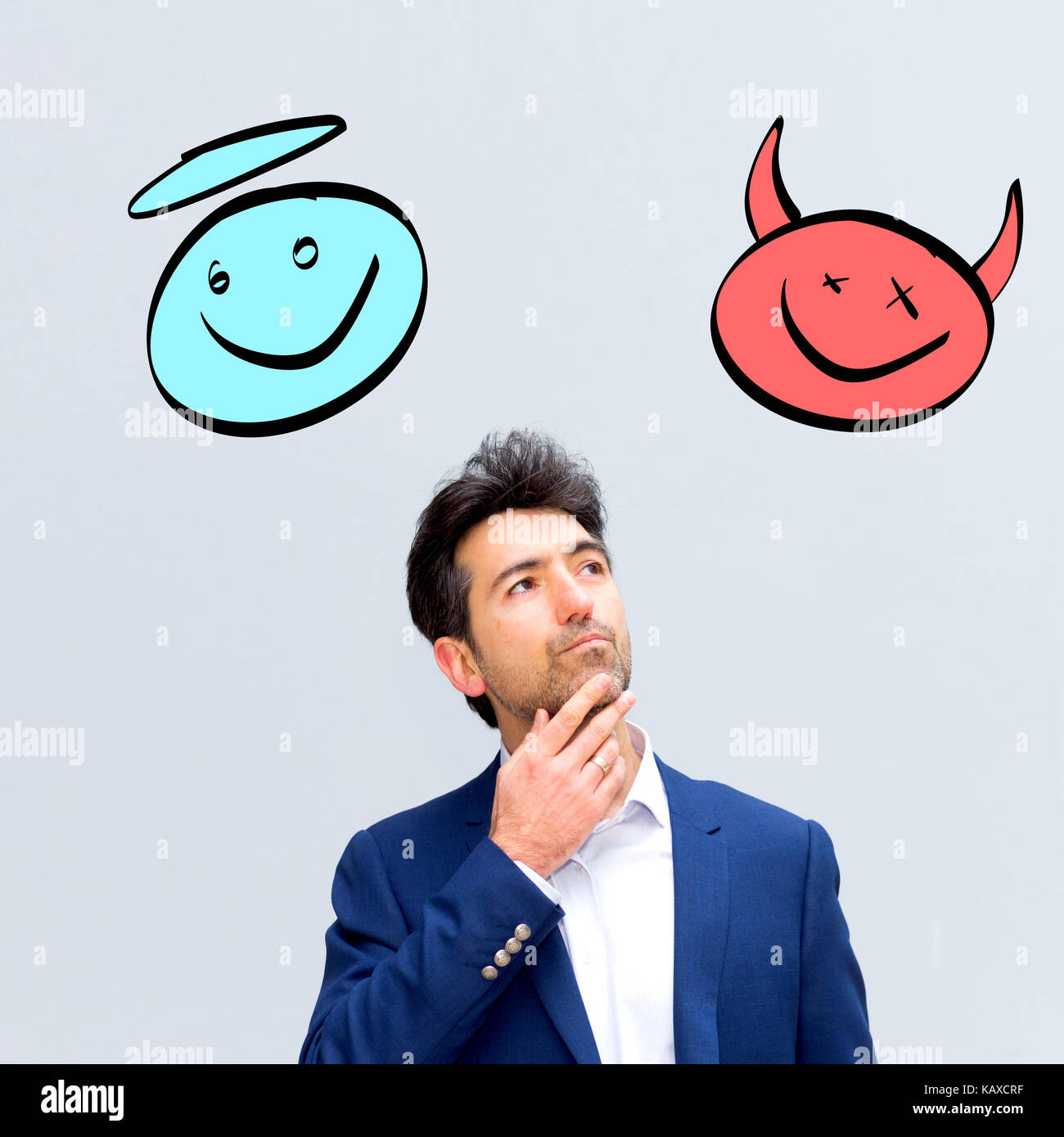 Portrait view of a businessman who has difficult choices to make ...