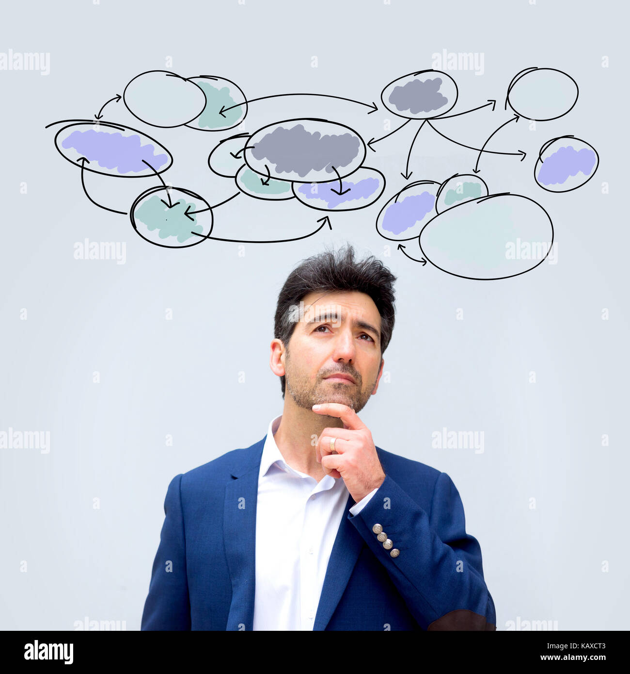 Portrait view of an attractive dubious business man with business ...