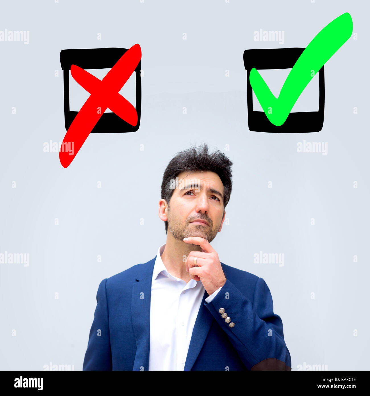 Portrait view of a businessman who has difficult choices to make ...