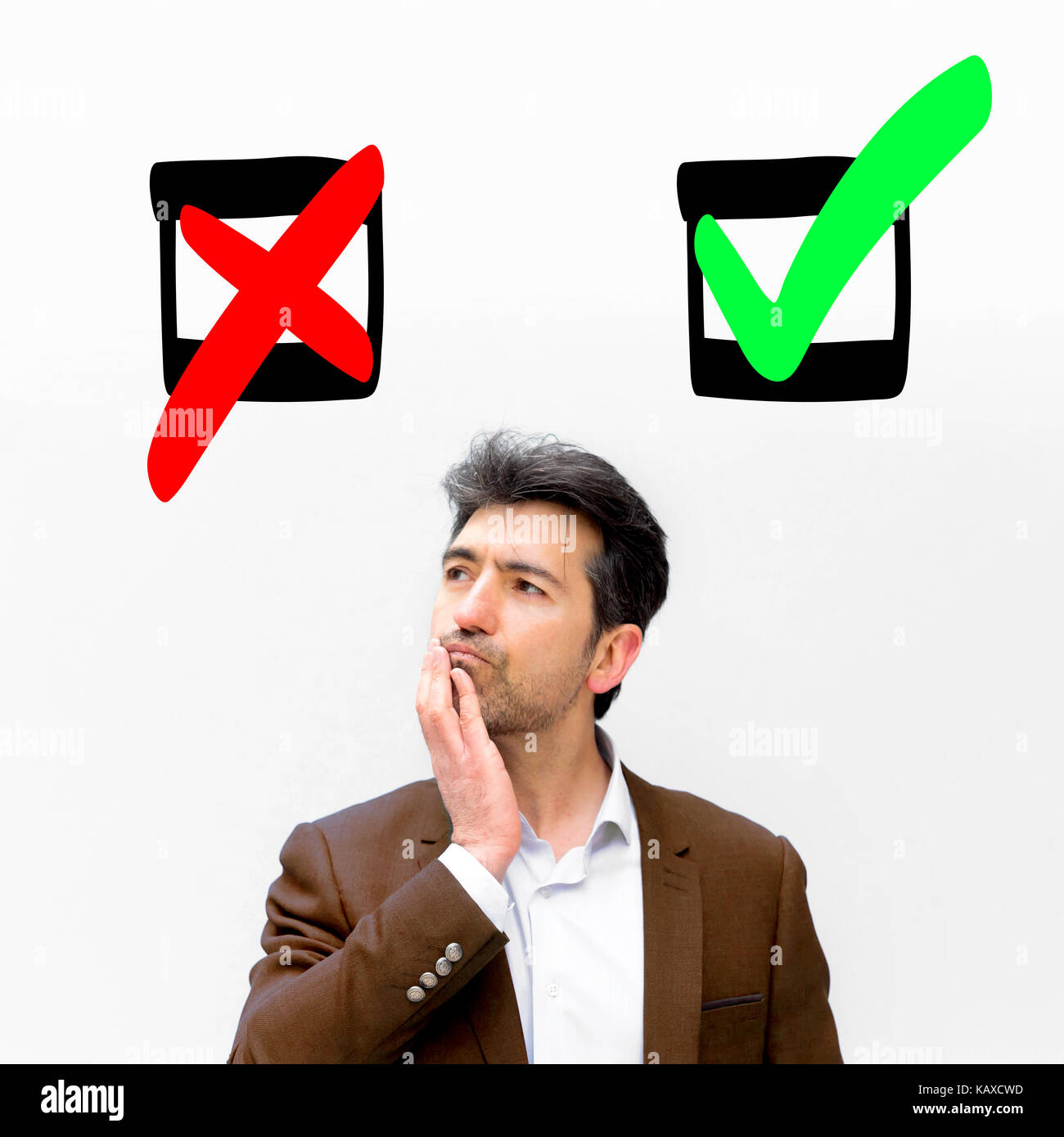 Portrait view of a businessman who has difficult choices to make ...