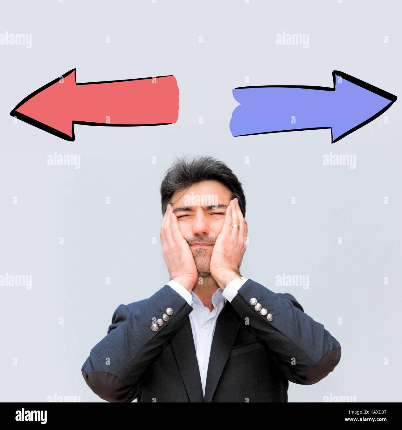 Portrait view of a businessman who has difficult choices to make ...