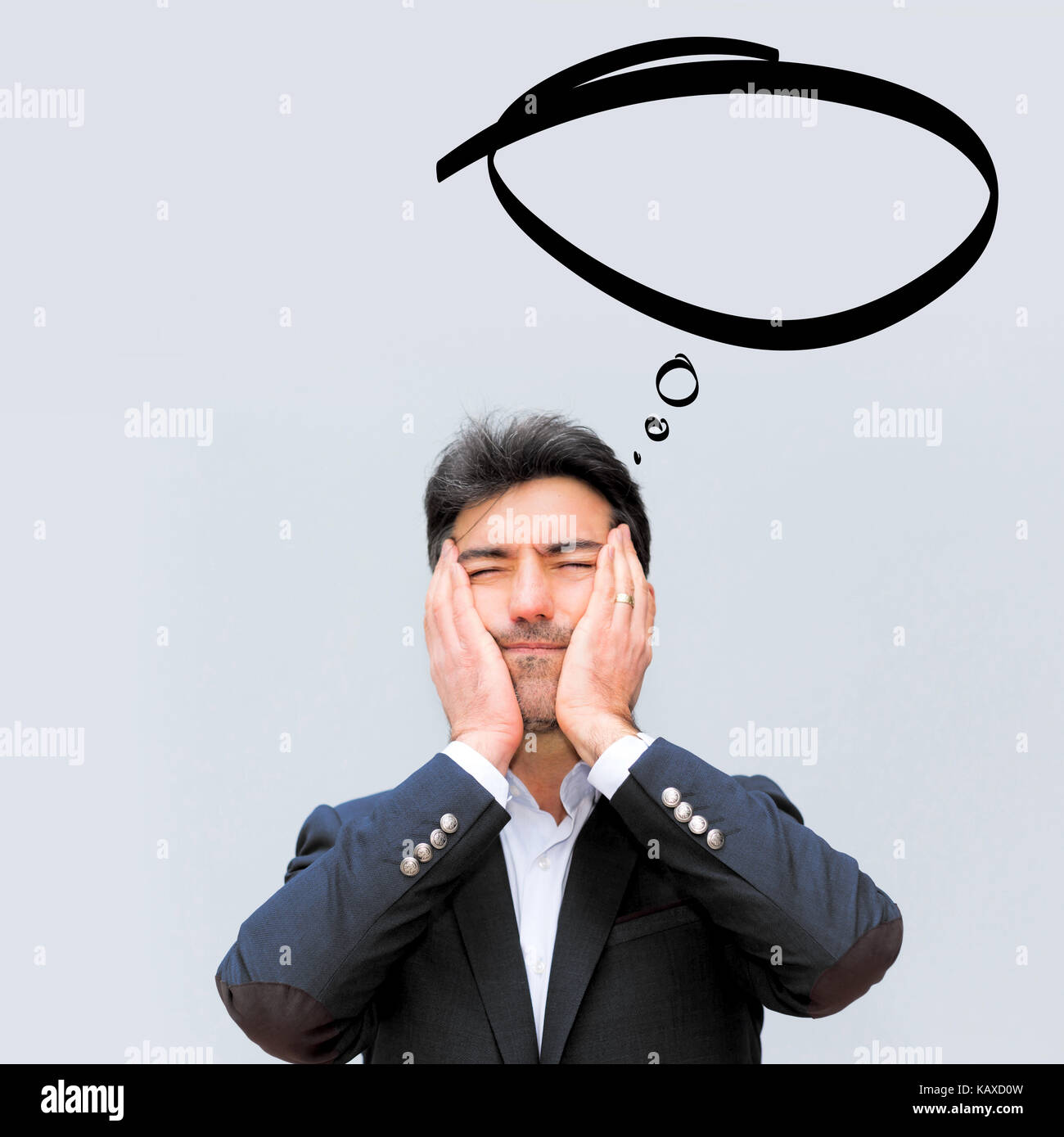 Portrait view of an attractive dubious business man with thinking ...