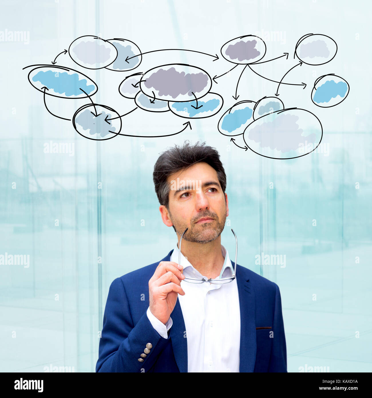 Portrait view of an attractive dubious business man with business ...