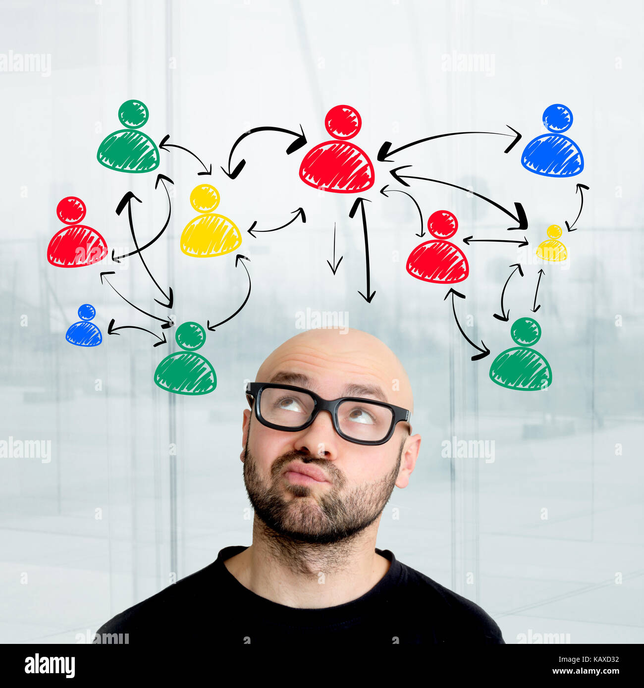 Portrait view of an attractive geek man with business network ...