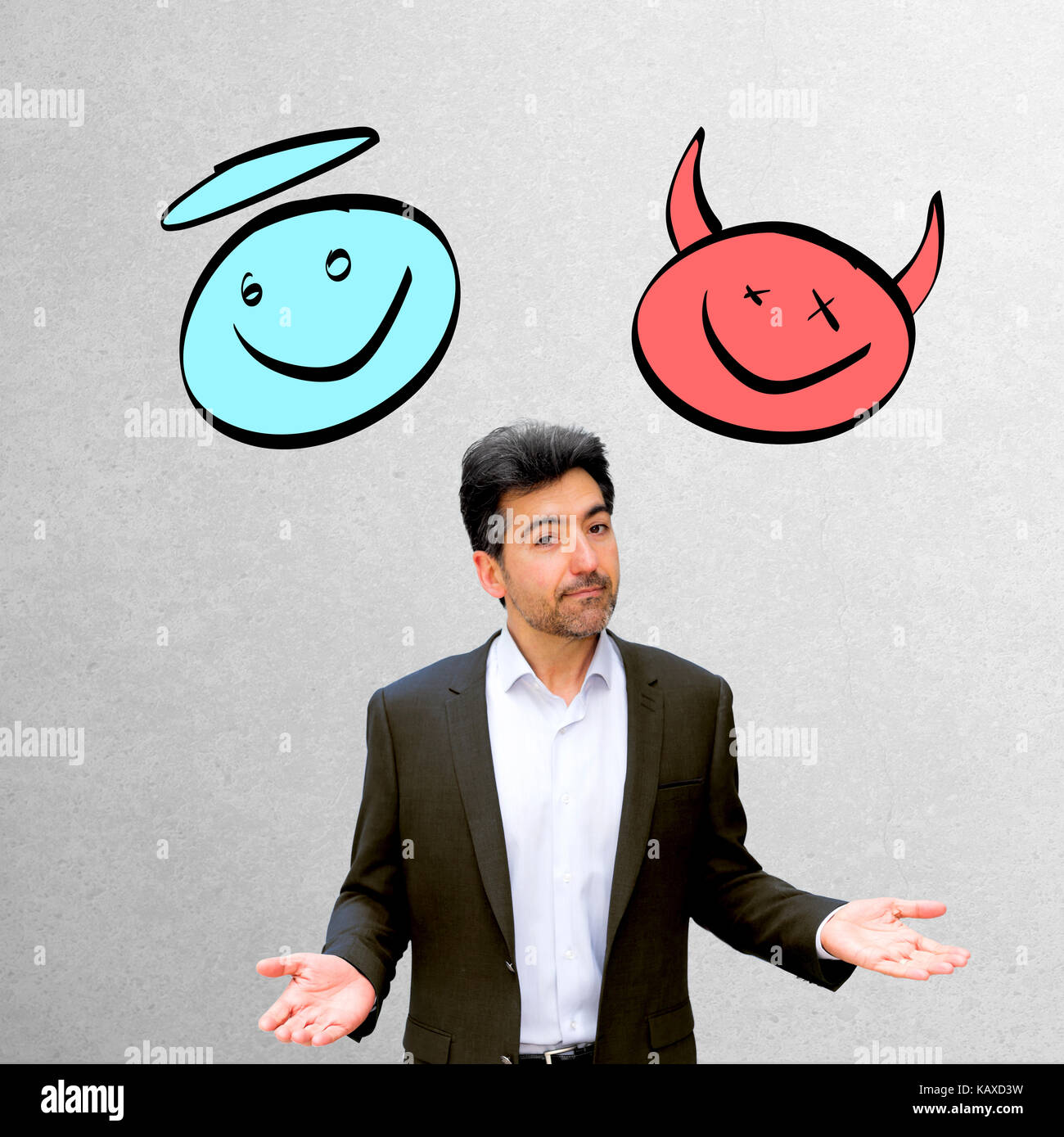 Portrait view of a businessman who has difficult choices to make ...