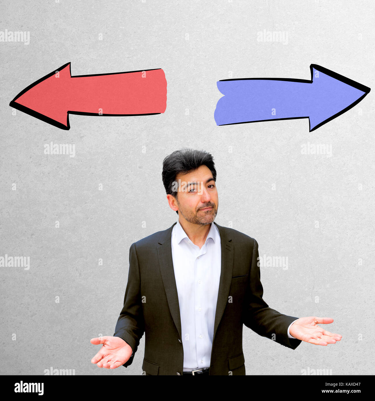 Portrait view of a businessman who has difficult choices to make ...