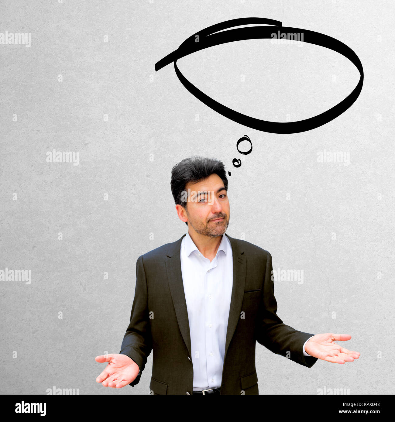 Portrait view of an attractive dubious business man with thinking ...