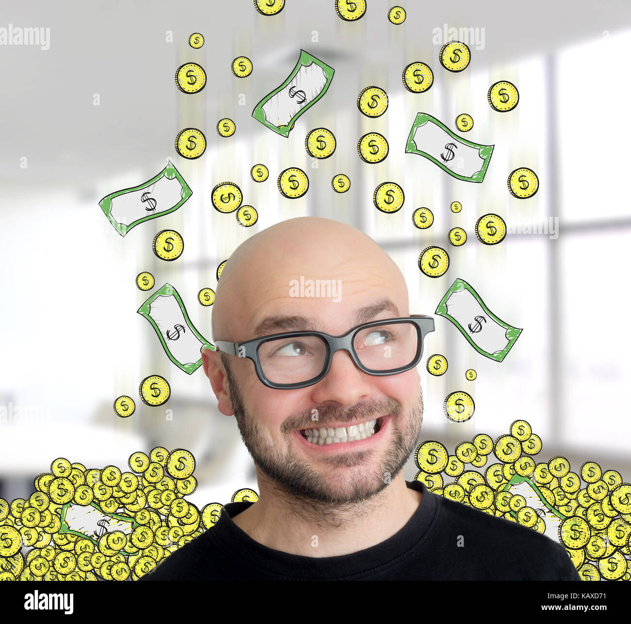 Portrait view of an attractive business man winning a lot of money ...