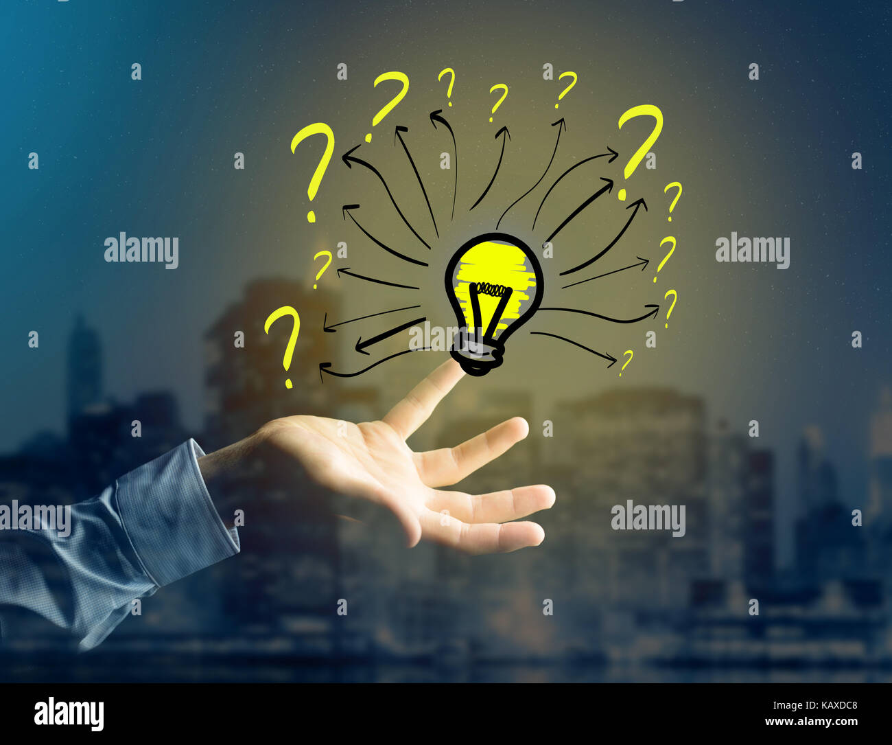 View of a Innovation bulb lamp turned on displayed on a futuristic ...