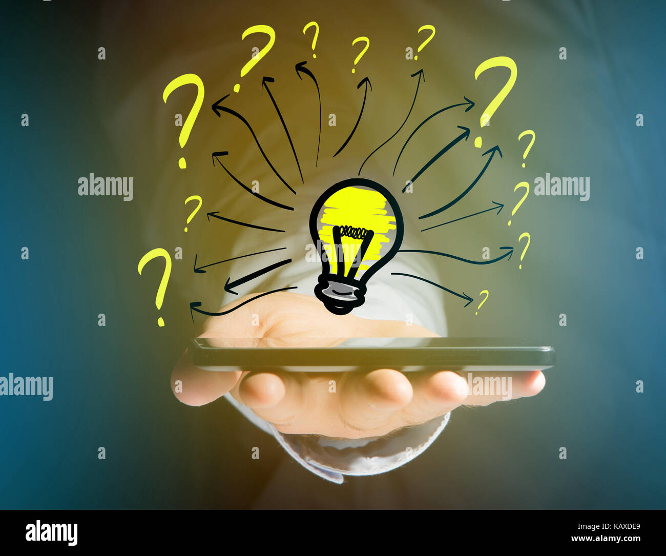 View of a Innovation bulb lamp turned on displayed on a futuristic ...