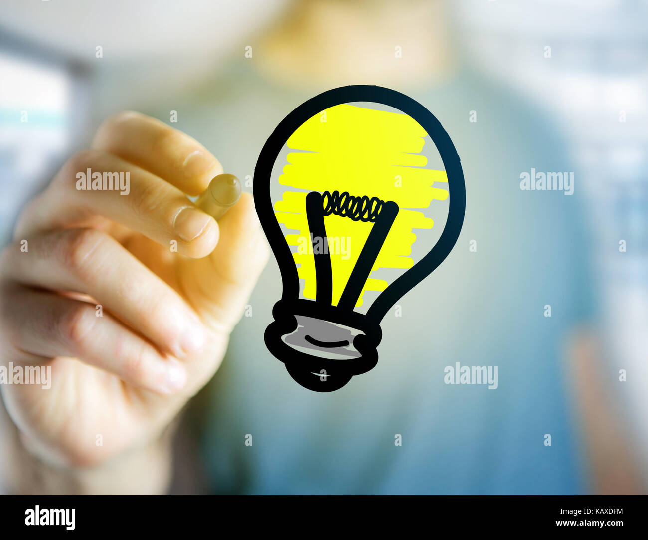 View of a Innovation bulb lamp turned on displayed on a futuristic ...