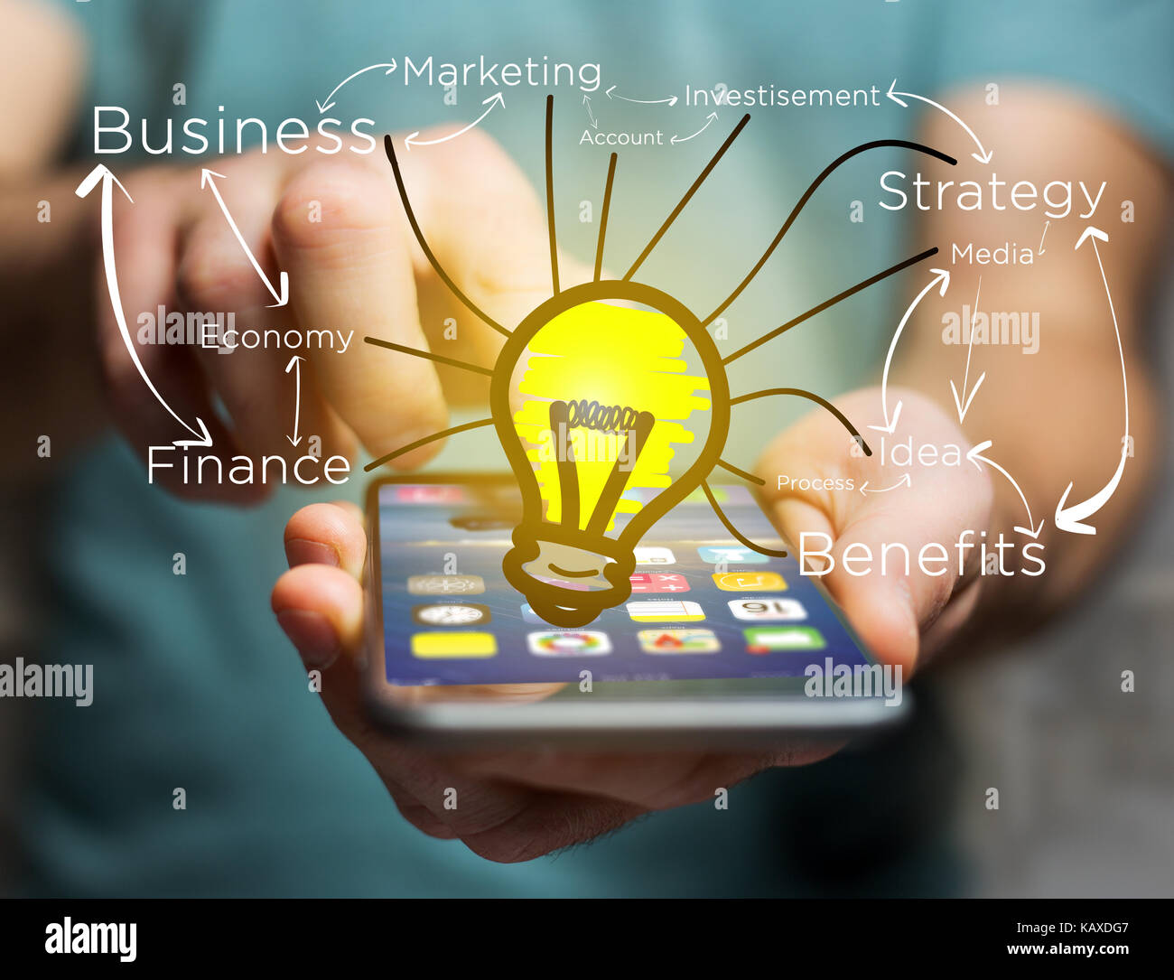 View of an Innovation bulb lamp turned on displayed on a futuristic ...