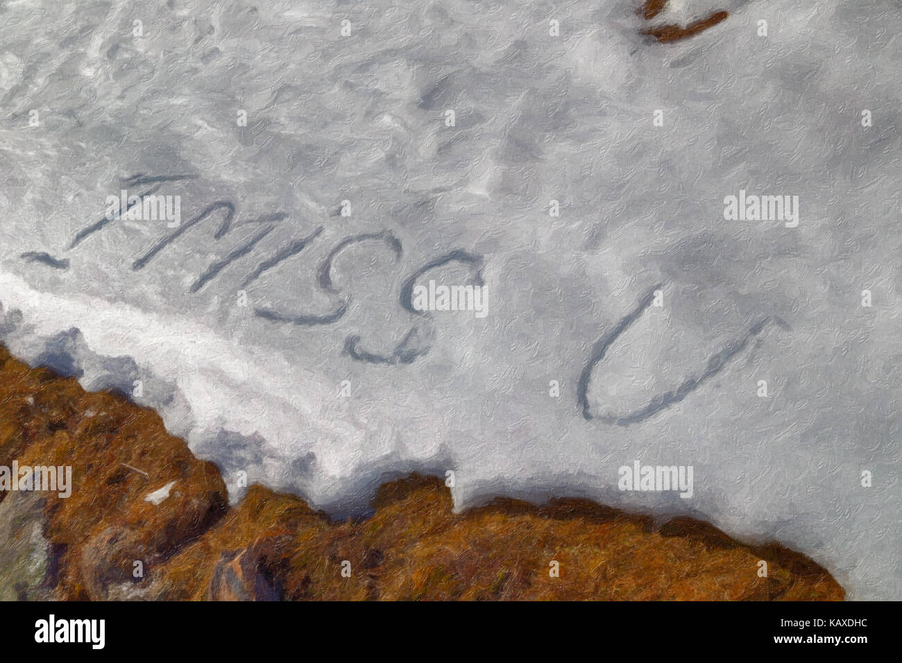 paint of I miss U, sentence written in capital letters on frozen white ...