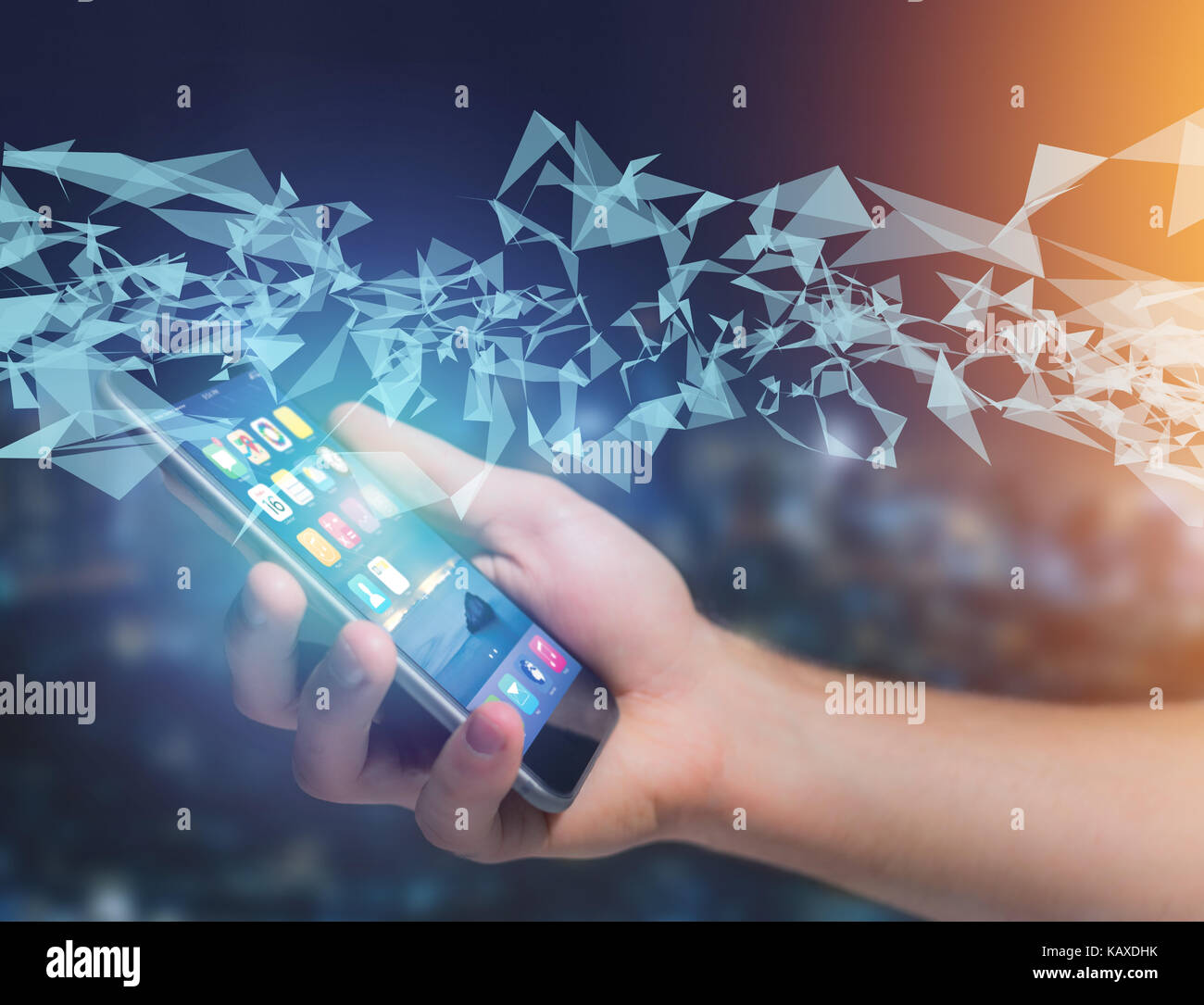 View of a Abstract triangle displayed on a futuristic interface with ...