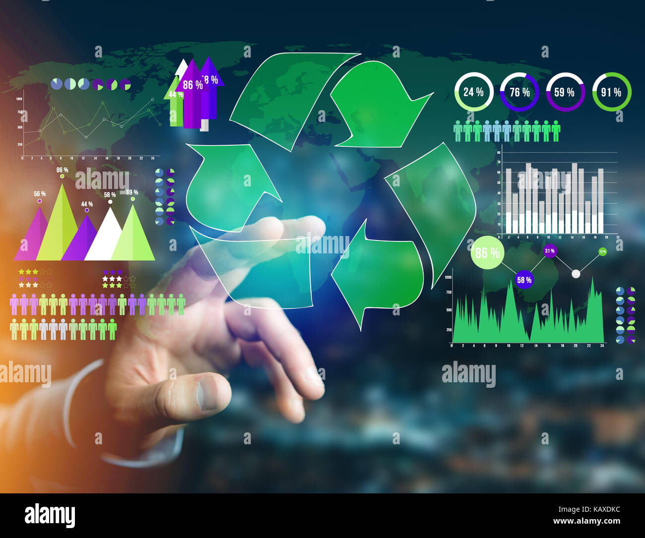 View of a Technology ecologic interface with world map on the ...