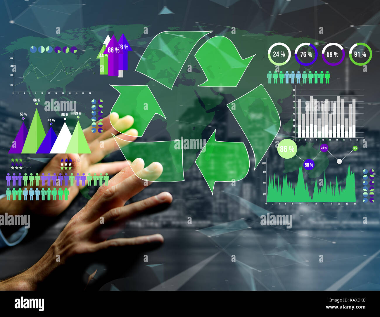 View of a Technology ecologic interface with world map on the ...