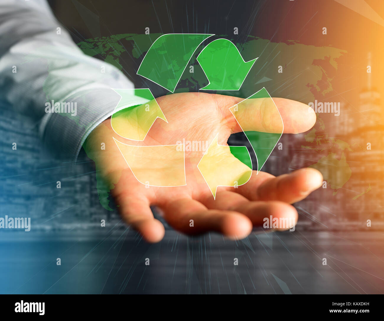 View of a Technology ecologic interface with world map on the ...
