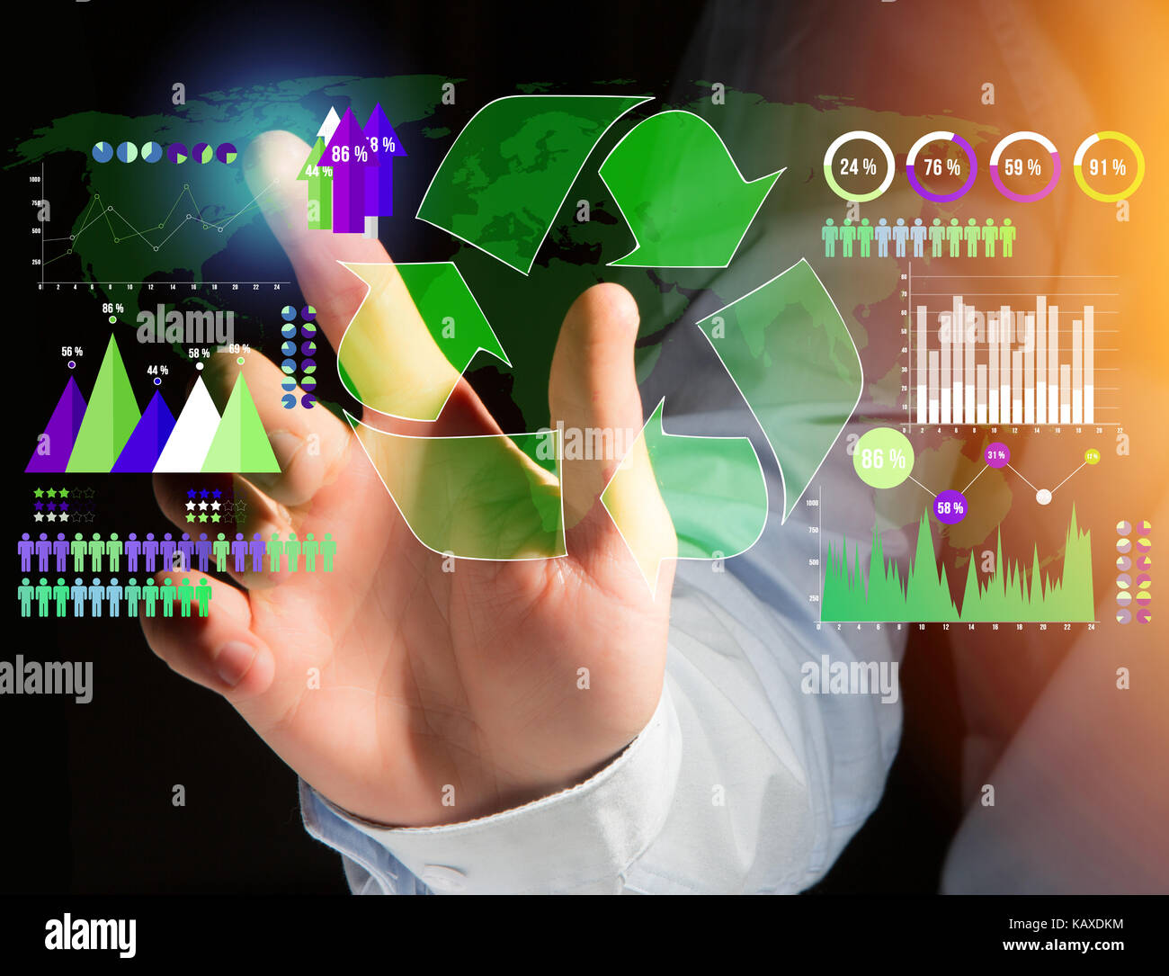View of a Technology ecologic interface with world map on the ...
