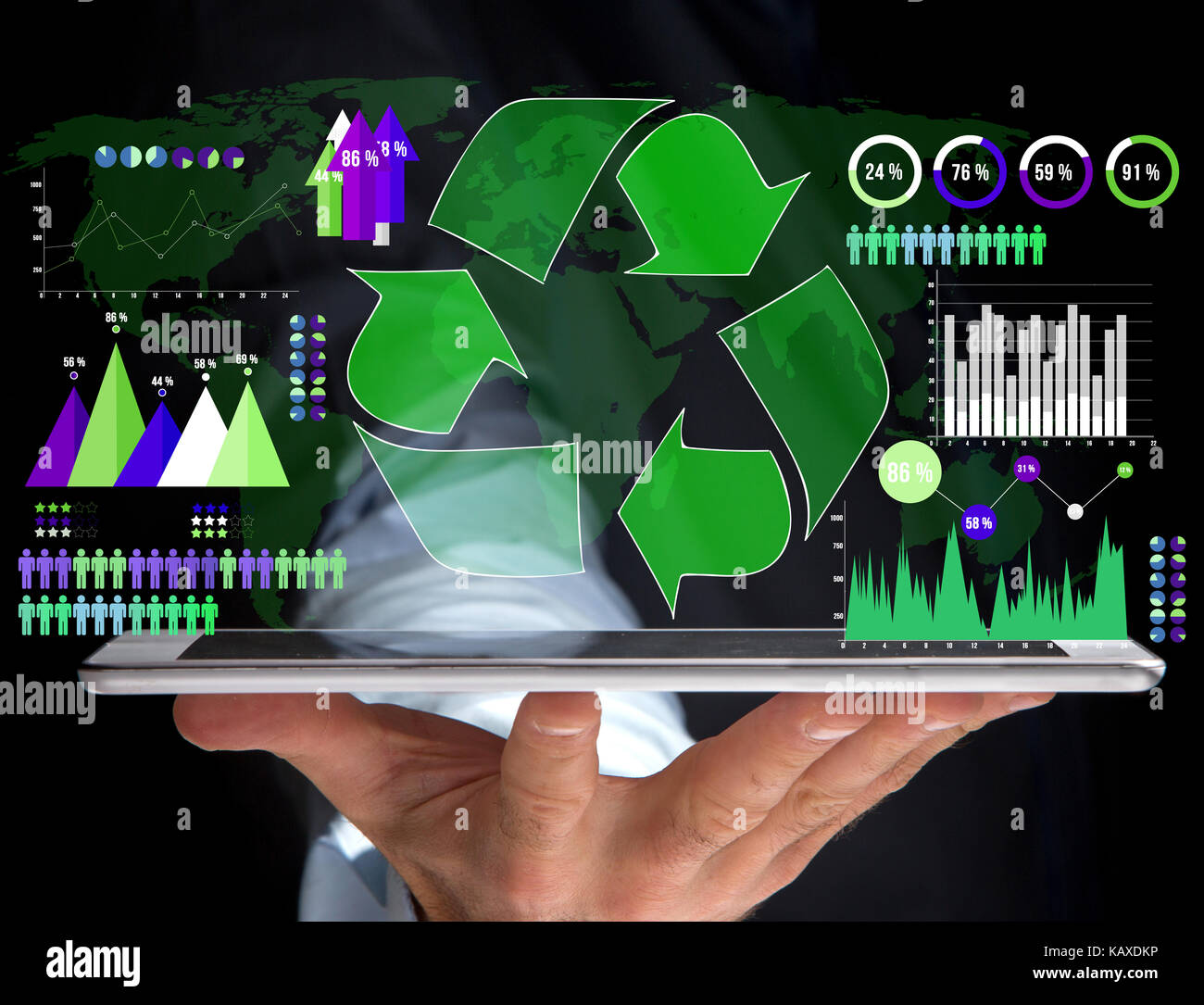 View of a Technology ecologic interface with world map on the ...