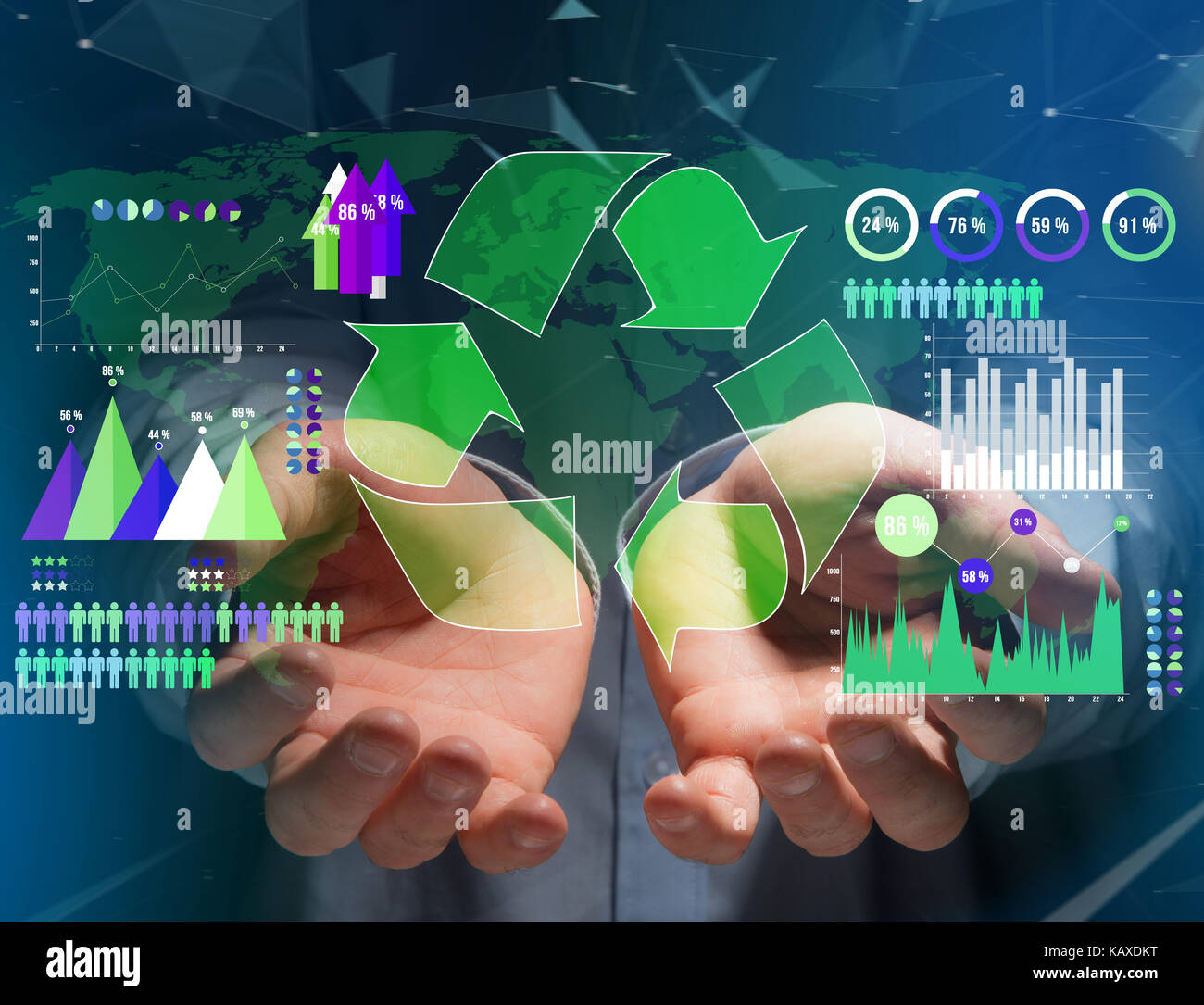 View of a Technology ecologic interface with world map on the ...