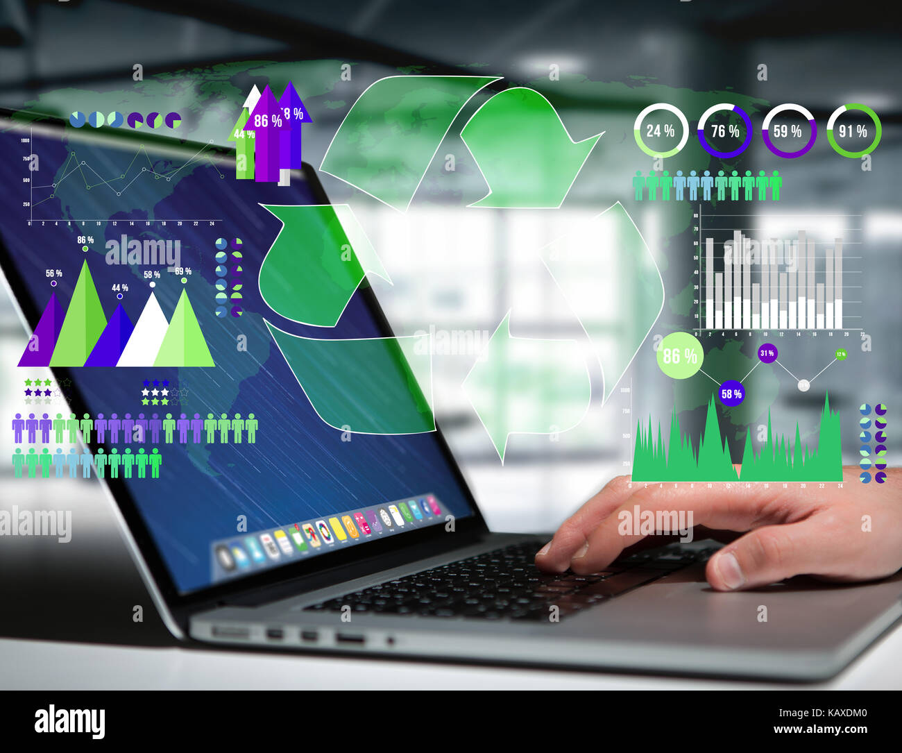 View of a Technology ecologic interface with world map on the ...