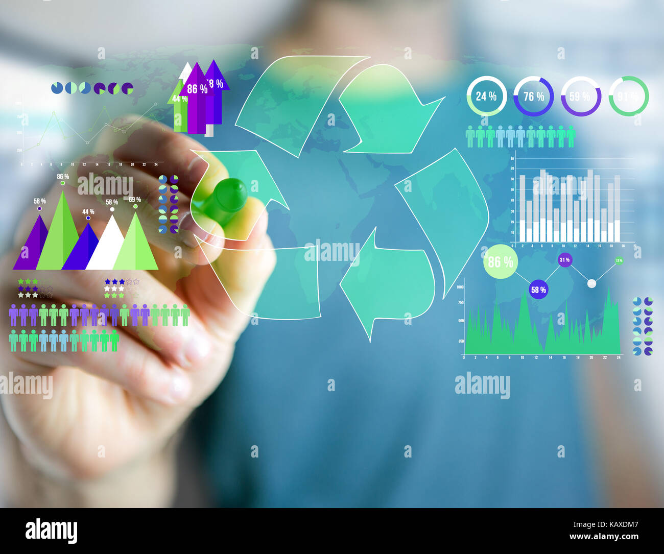 View of a Technology ecologic interface with world map on the ...