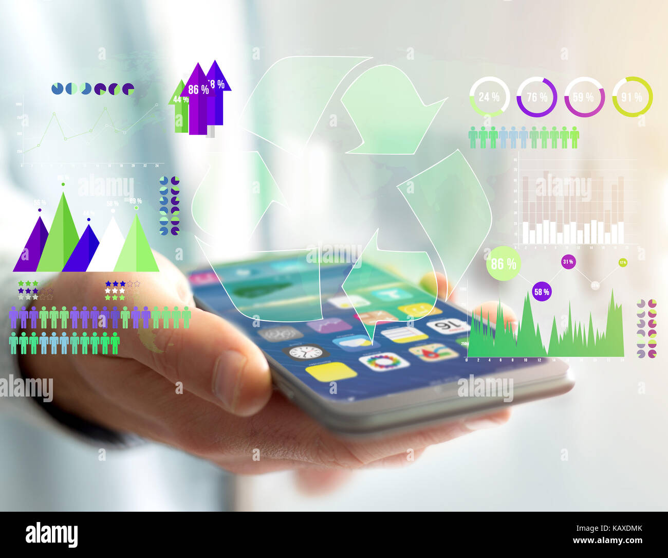 View of a Technology ecologic interface with world map on the ...