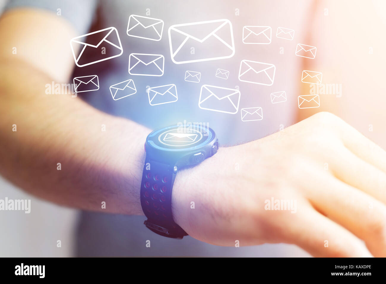 Concept view of sending email with a technology smartwatch interface ...