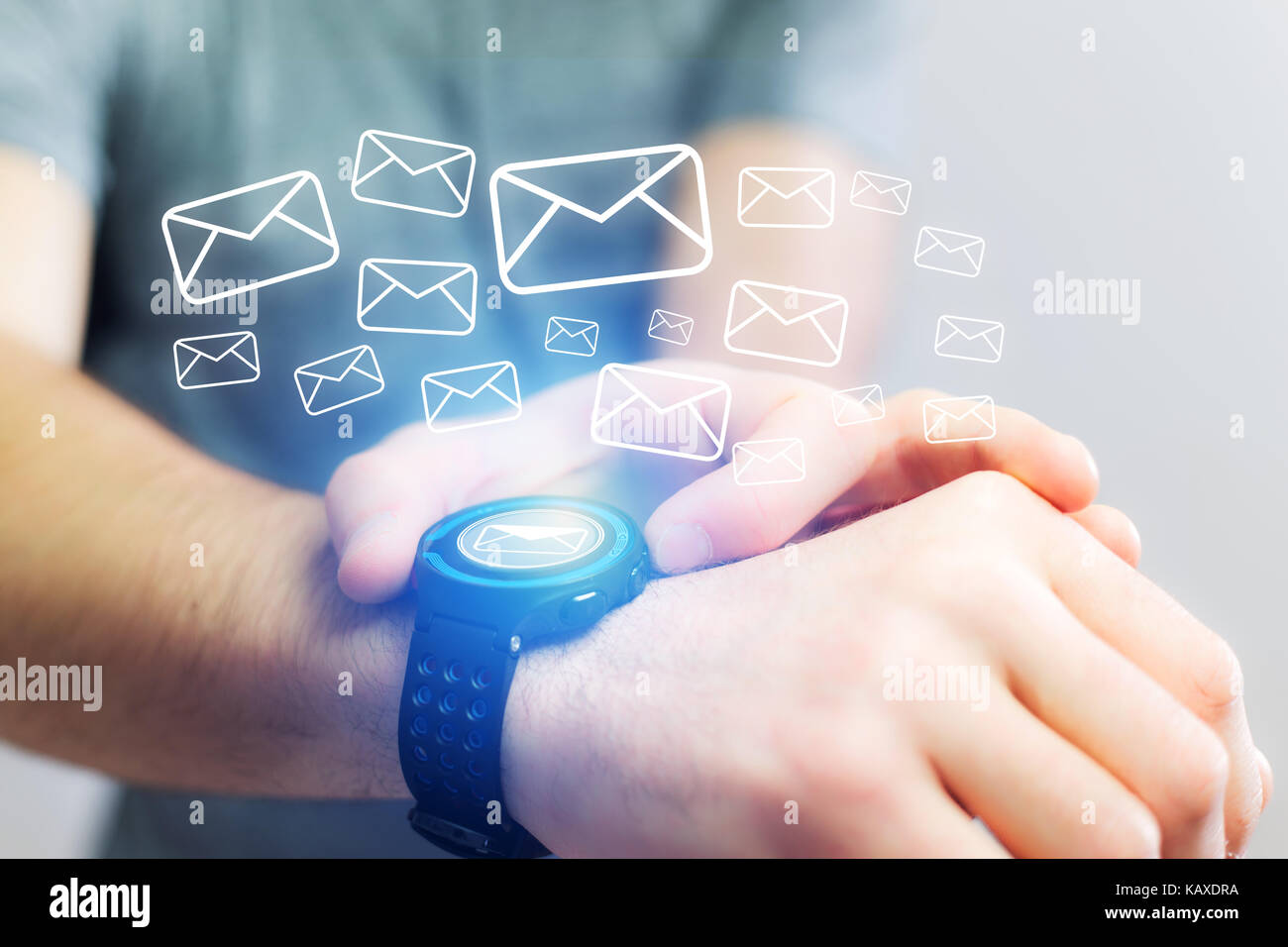 Concept view of sending email with a technology smartwatch interface ...