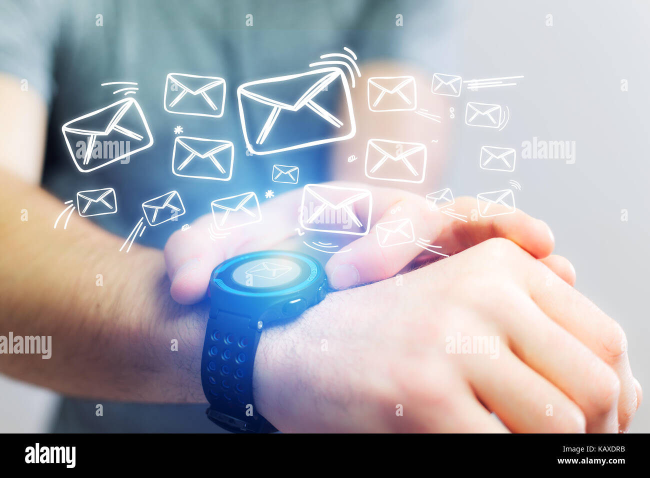 Concept view of sending email with a technology smartwatch interface ...