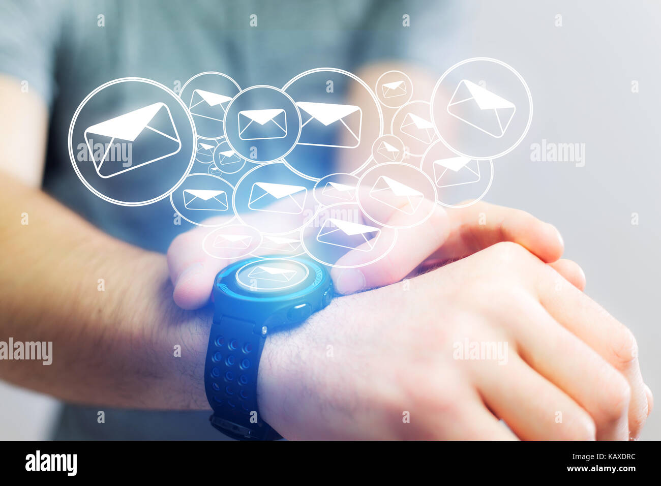 Concept view of sending email with a technology smartwatch interface ...