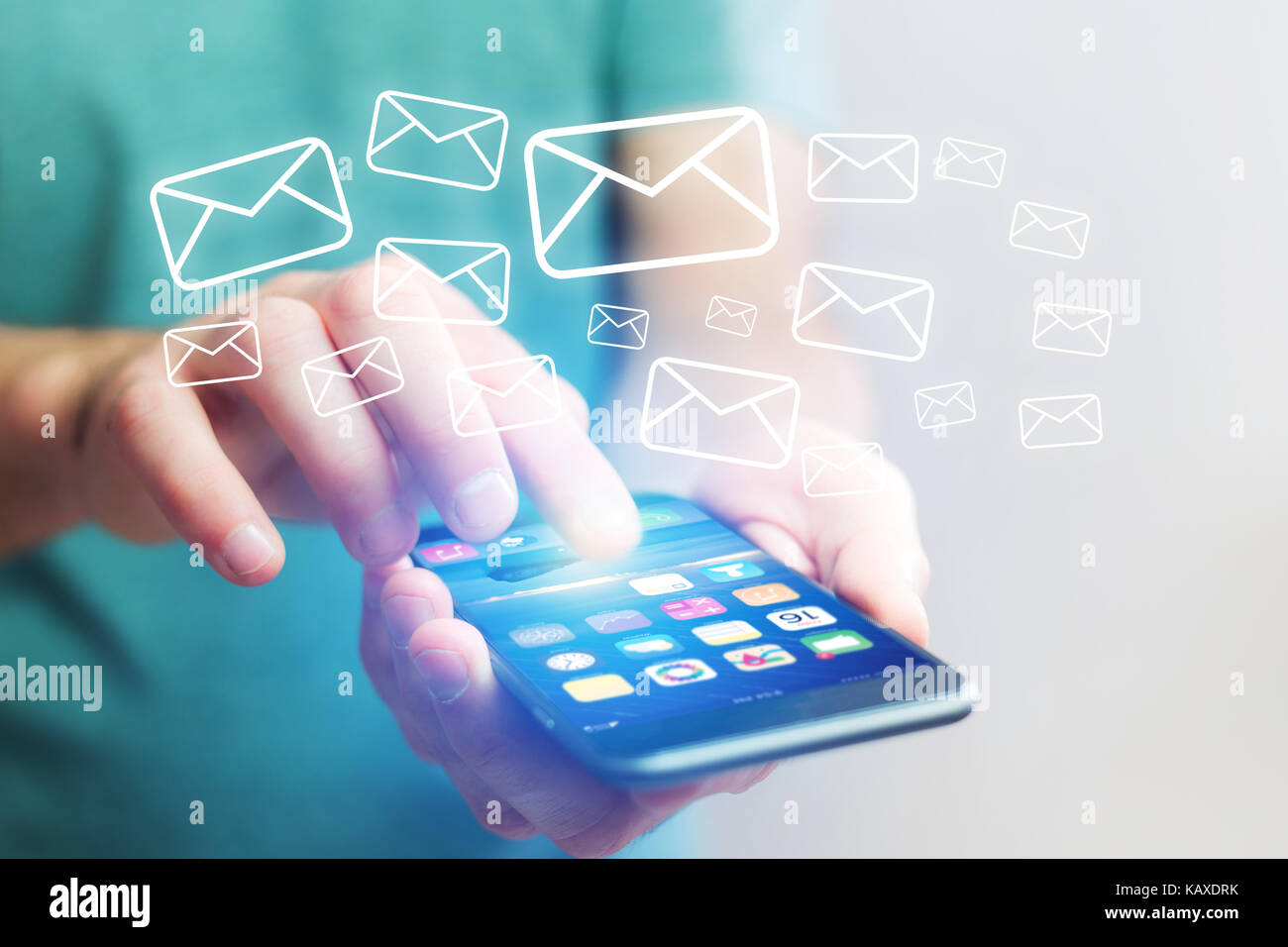 Concept view of sending email with a technology smartphone interface ...