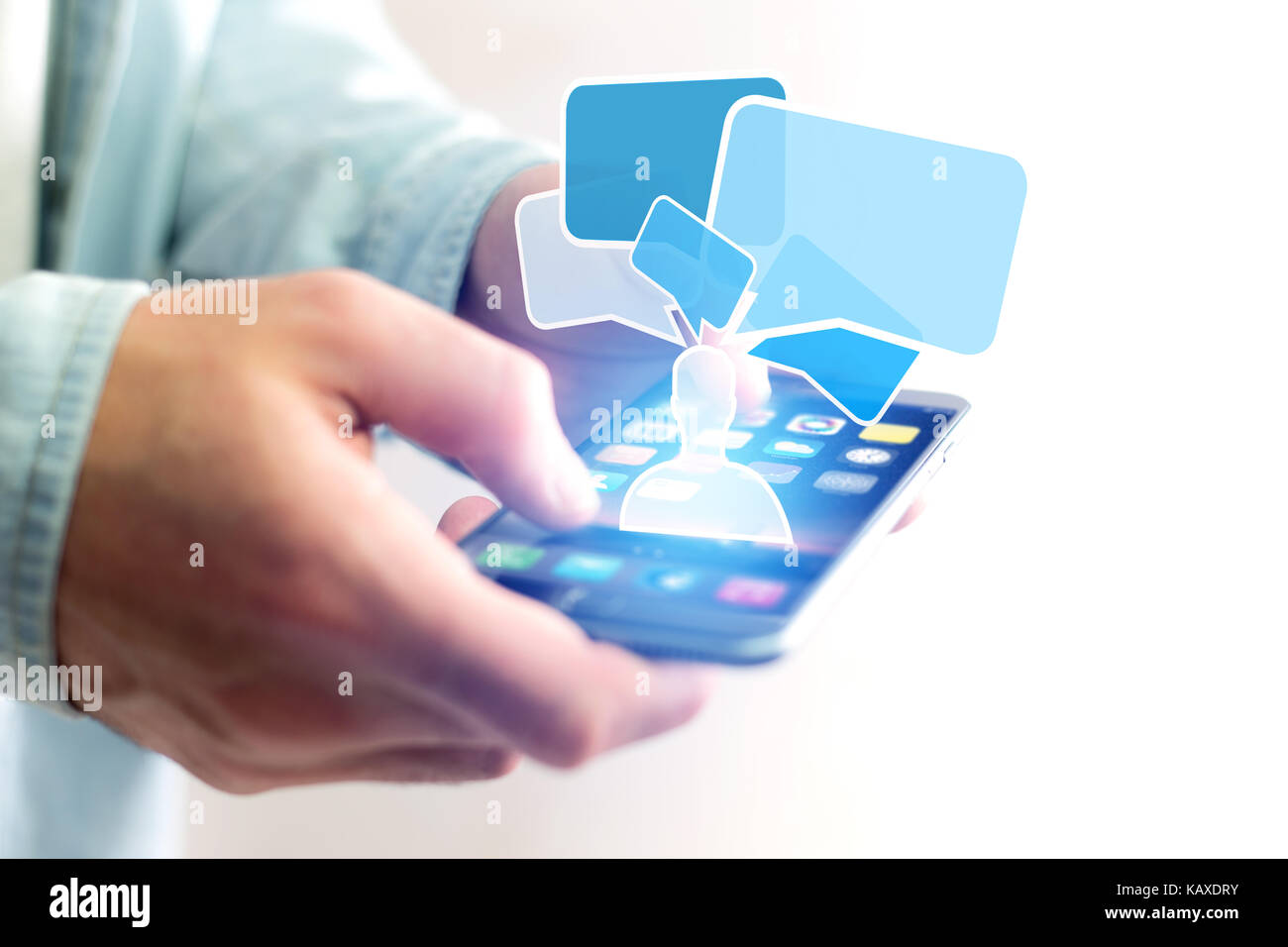 Concept view of sending email on smartphone interface with message icon ...