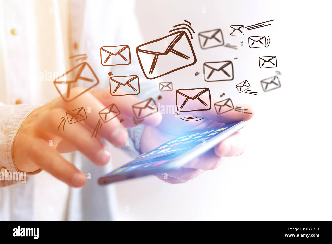 Concept view of sending email on smartphone interface with message icon ...