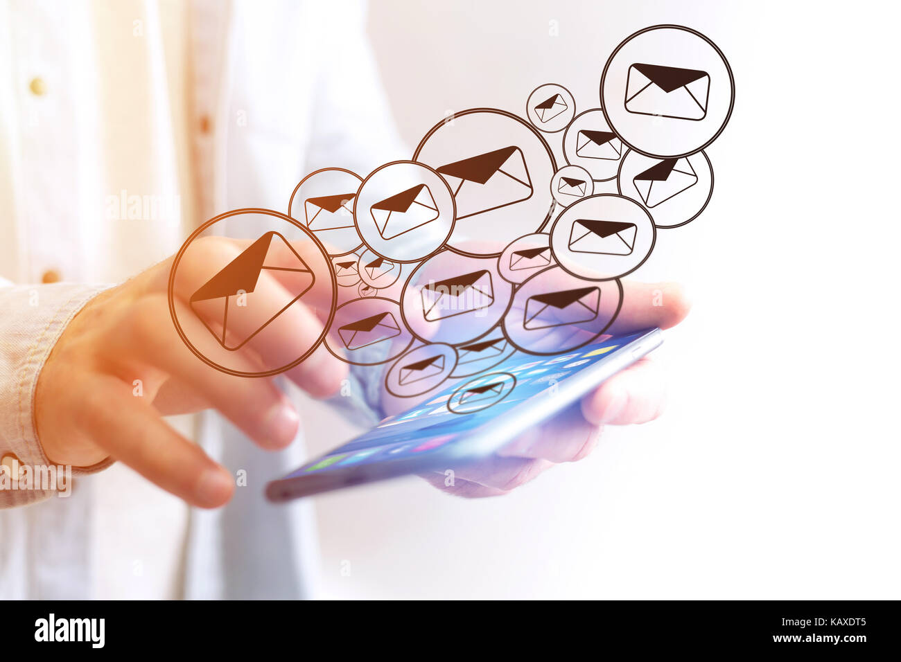 Concept view of sending email on smartphone interface with message icon ...