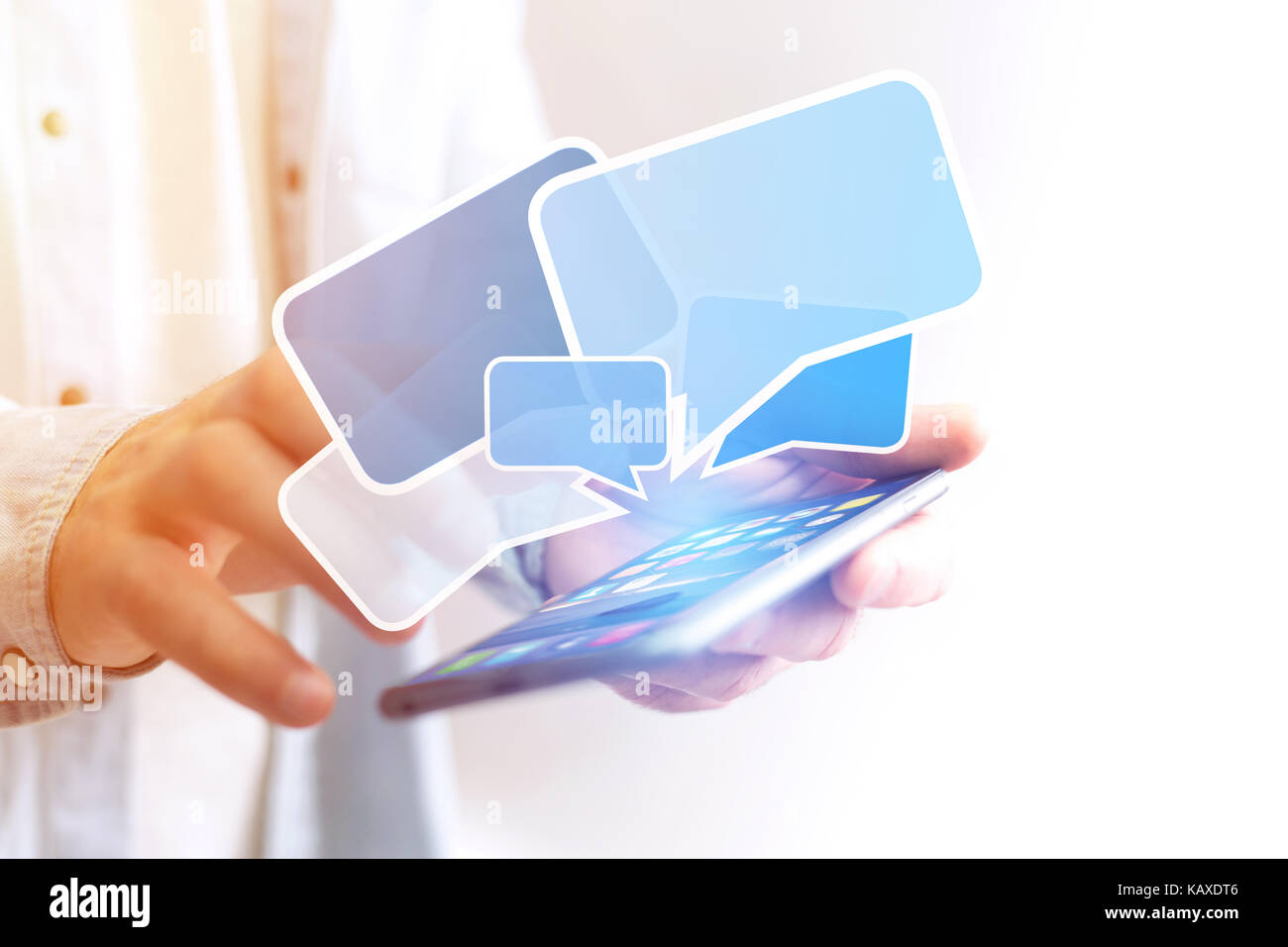 Concept view of sending email on smartphone interface with message icon ...