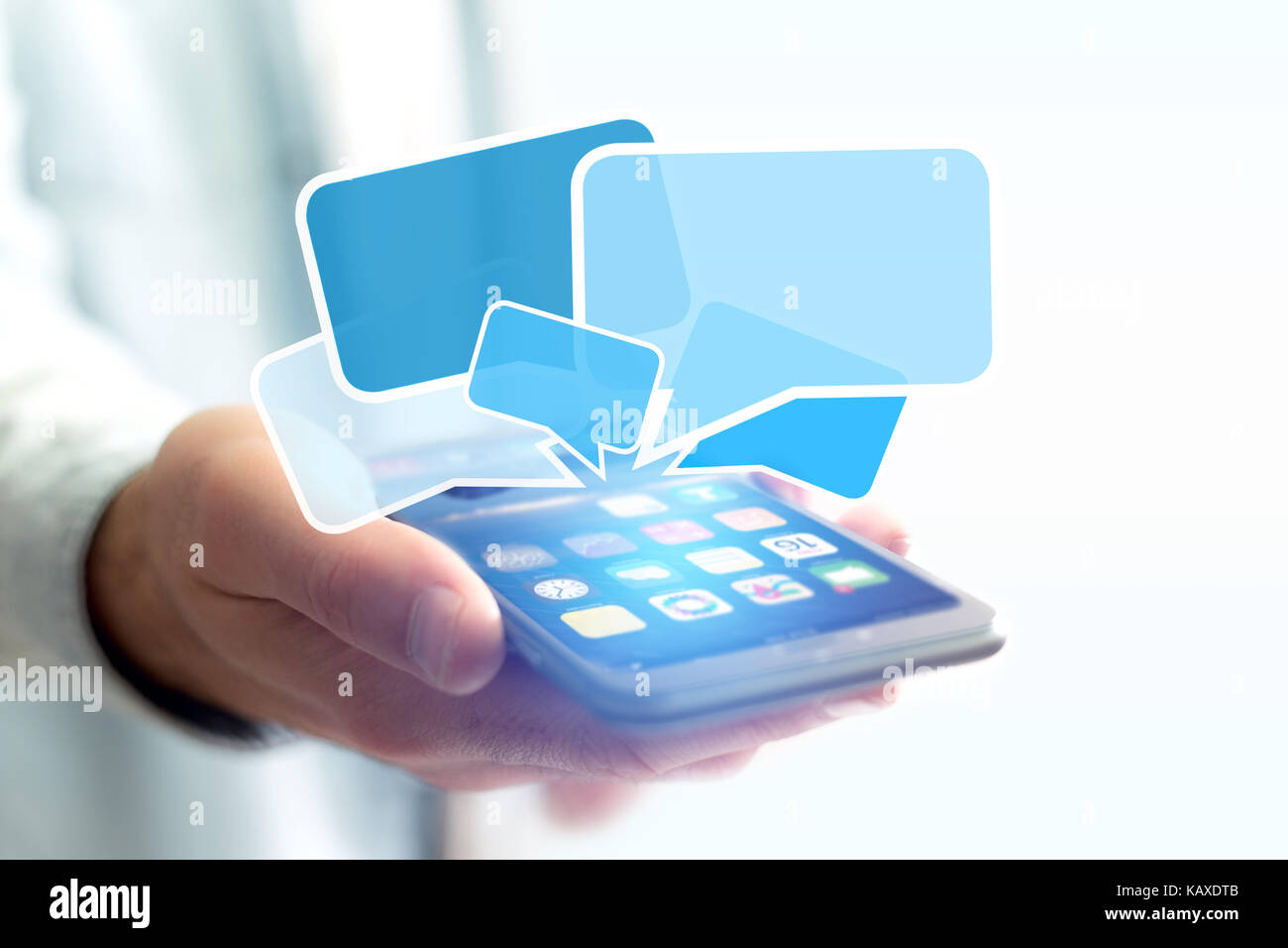 Concept view of sending email on smartphone interface with message icon ...