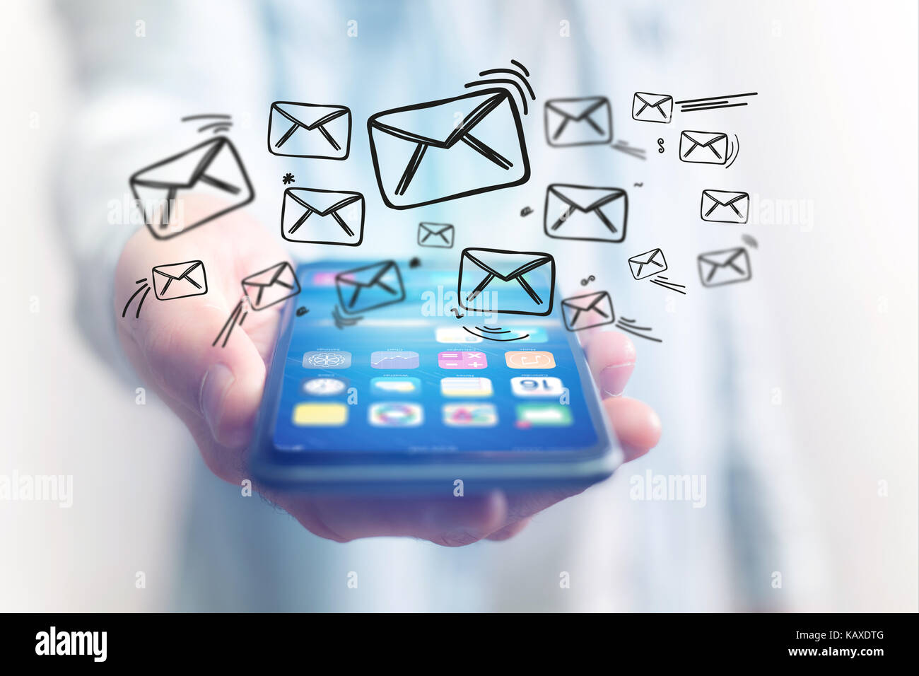Concept view of sending email on smartphone interface with message icon ...