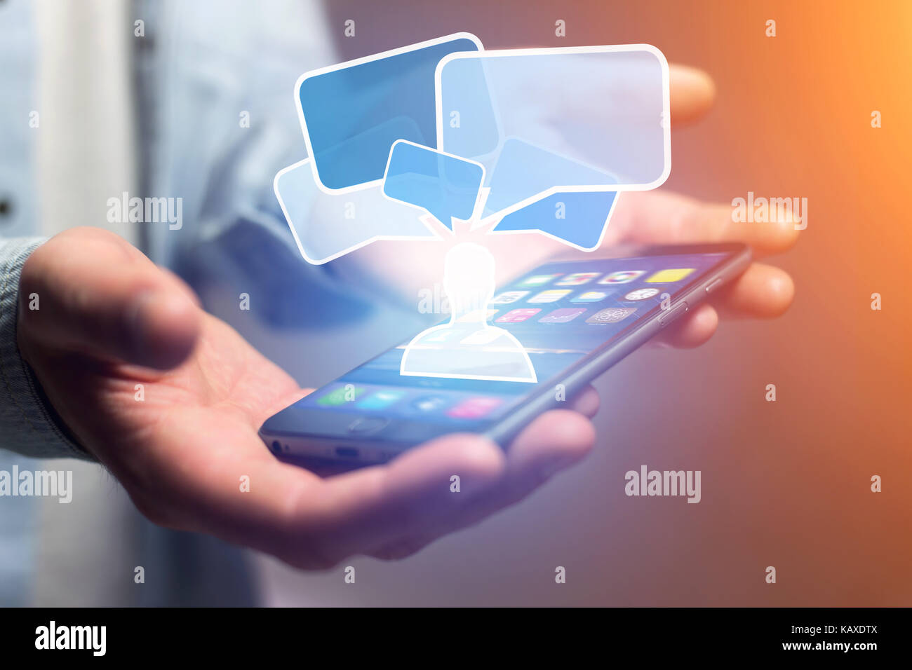 Concept view of sending email on smartphone interface with message icon ...