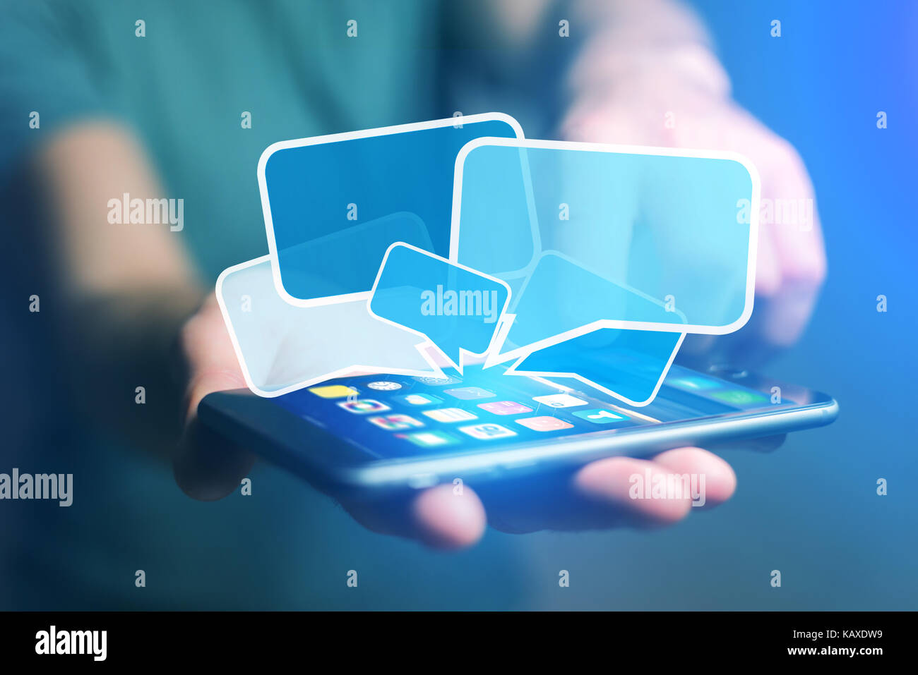 Concept view of sending email on smartphone interface with message icon ...