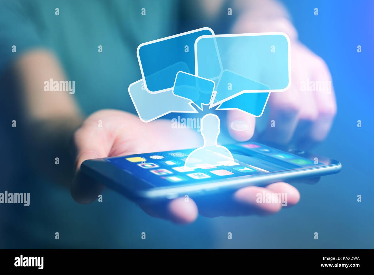 Concept view of sending email on smartphone interface with message icon ...