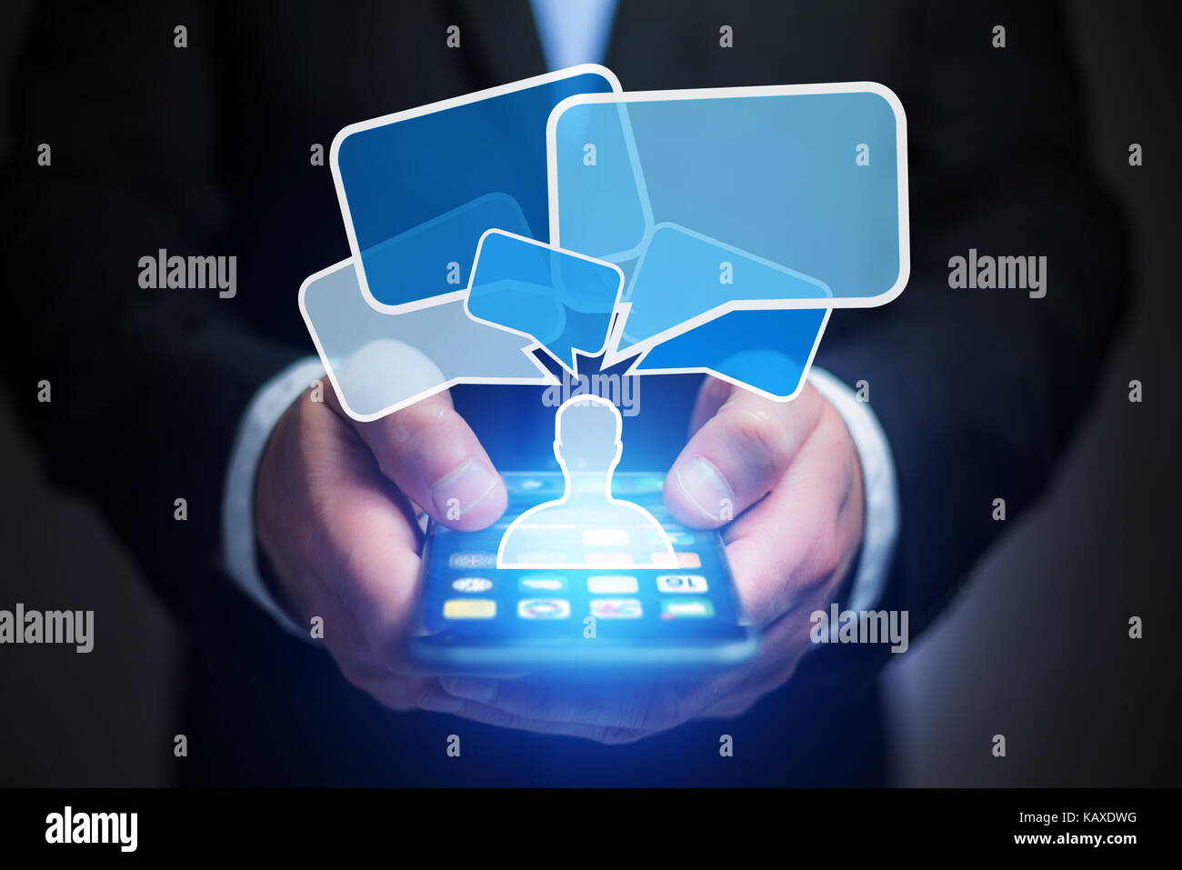 Concept view of sending email on smartphone interface with message icon ...