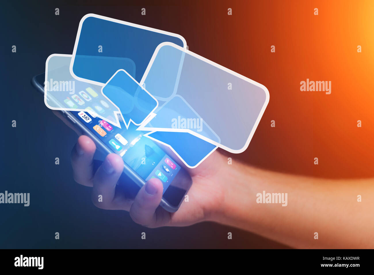 Concept view of sending email on smartphone interface with message icon ...
