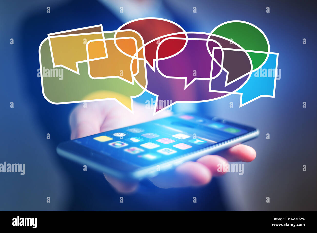 Concept view of sending email on smartphone interface with message icon ...