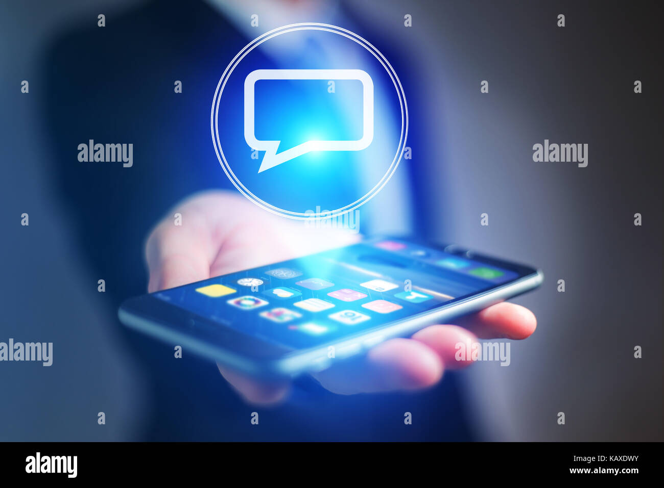 Concept view of sending email on smartphone interface with message icon ...