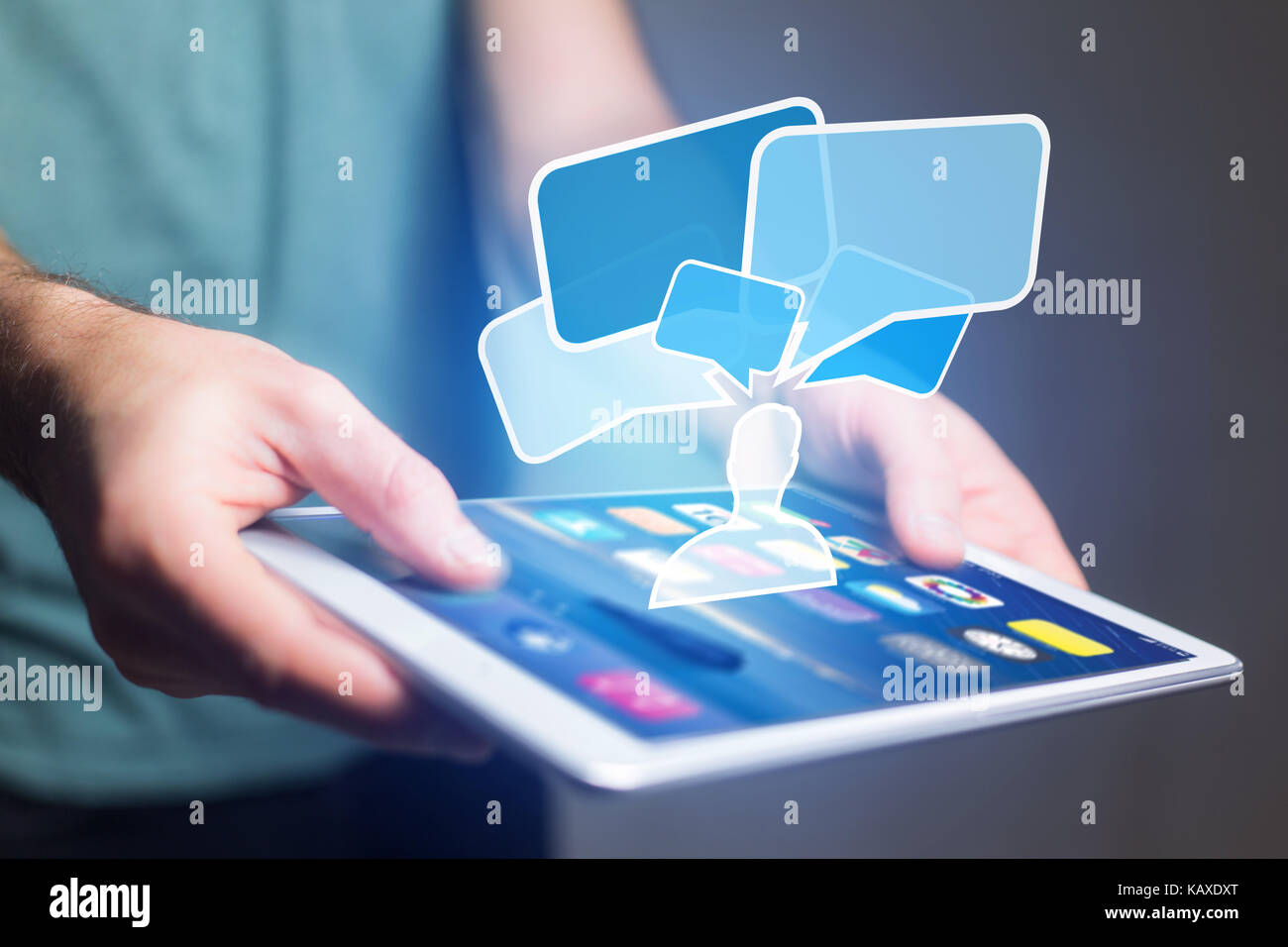 Concept view of sending email on smartphone interface with message icon ...