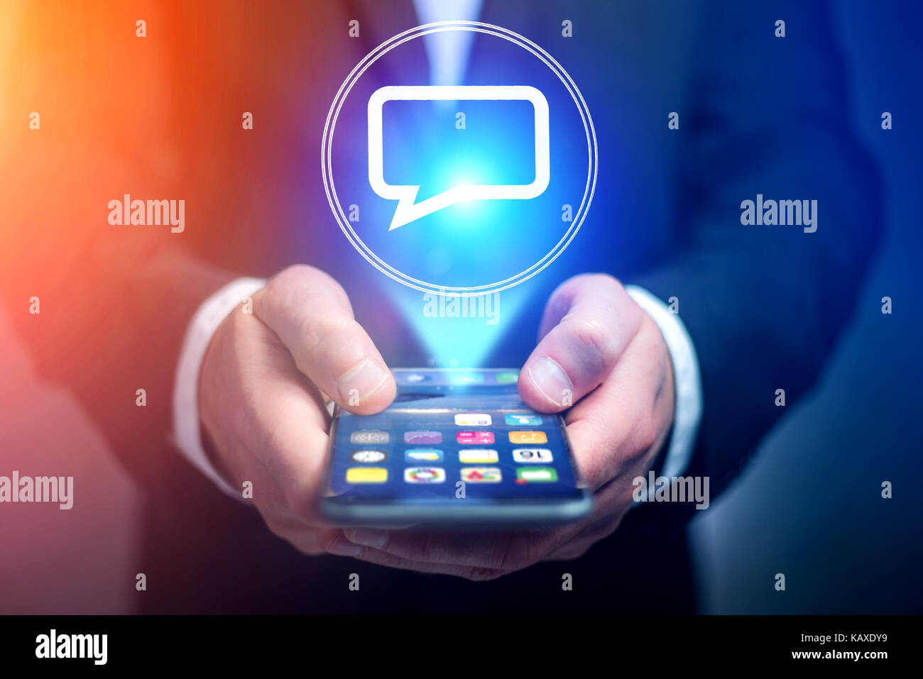 Concept view of sending email on smartphone interface with message icon ...