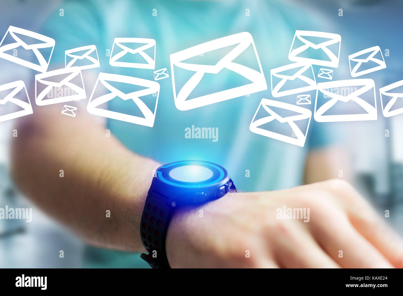 View of a Group of email icon displayed on a futuristic interface ...